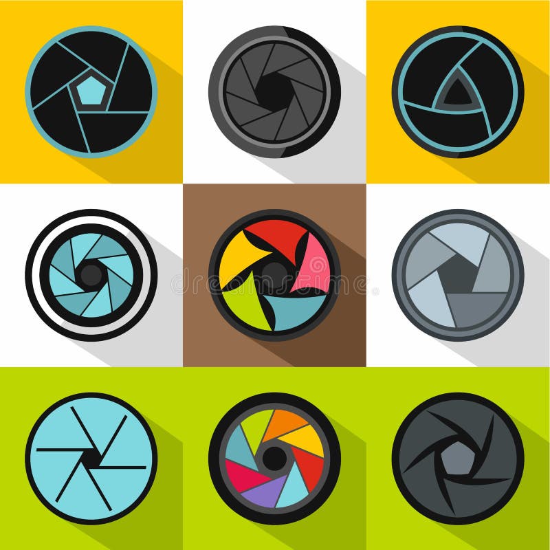 Aperture Icons Set, Flat Style Stock Vector - Illustration of frame ...