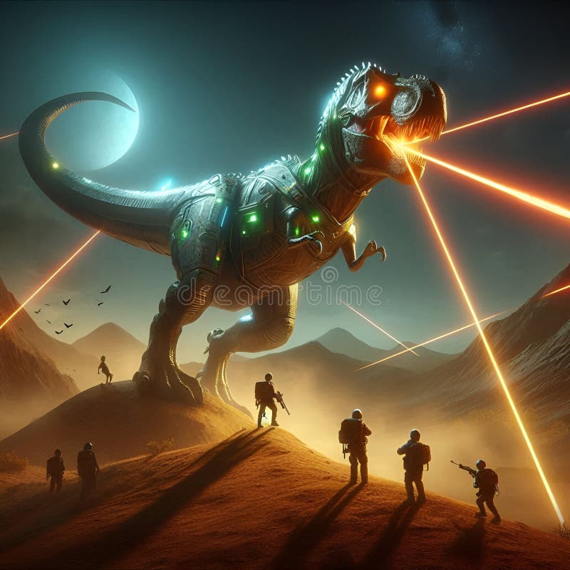 Apex Predators: Humans Vs. Dinosaurs, Generative AI. Stock Illustration ...