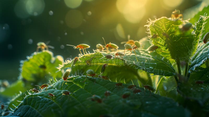 Aphid Colony on Leaf. Microscopic Insects Inhabiting a Garden ...