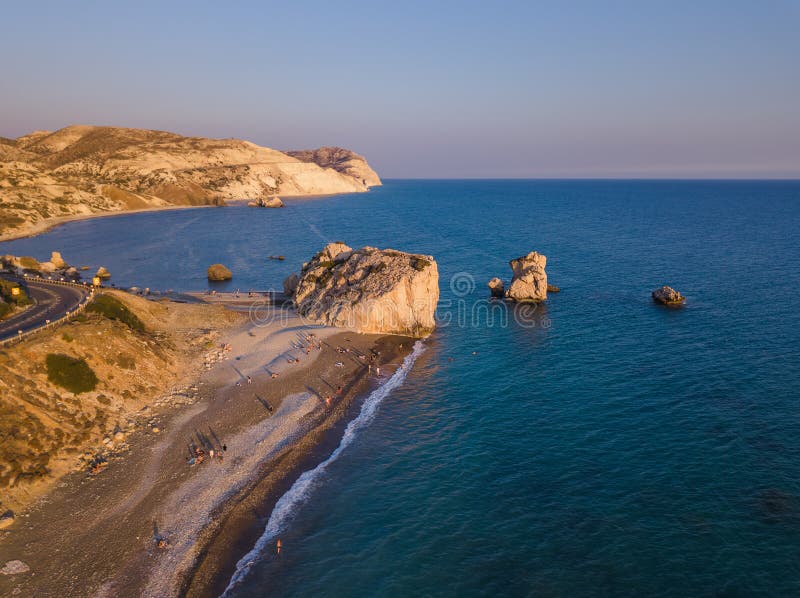 Aphrodite Rock at Sunset on Paphos Cyprus - Aerial View Stock Image ...