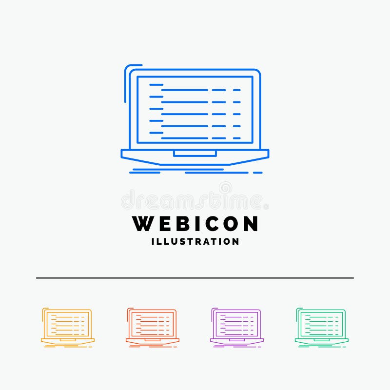 Api App Coding Developer Laptop 5 Color Line Web Icon Template Isolated On White Vector