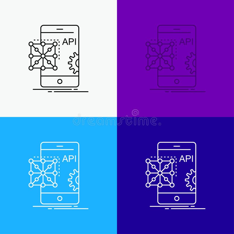 Api Application Coding Development Mobile Icon Over Various Background Line Style Design