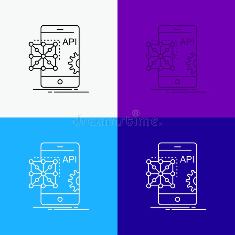 Api, Application, Coding, Development, Mobile Icon Over Various Background. Line Style Design ...