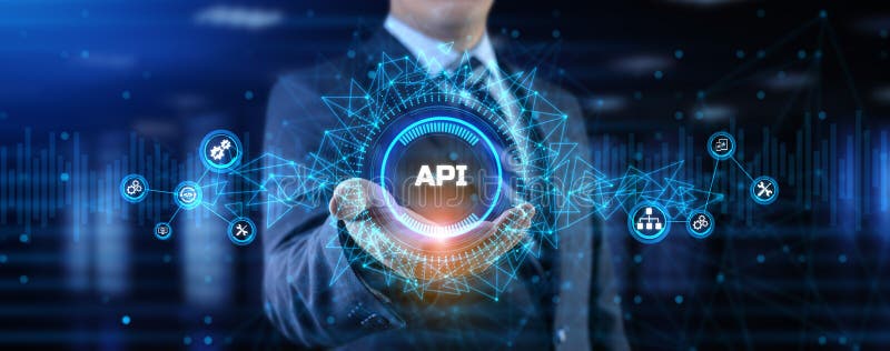 API Application Programming Interface. Businessman Pressing Virtual Button Stock Photo - Image ...
