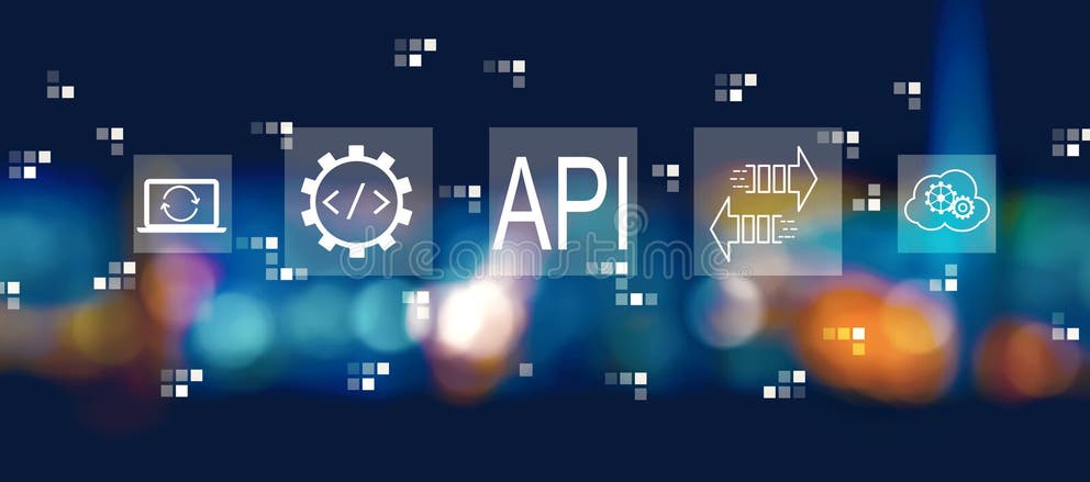 API - Application Programming Interface Concept with Blurred City at ...