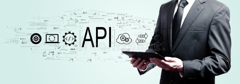 Api Application Programming Interface Concept With Businessman Holding A Tablet Stock Image