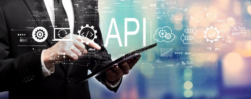 API - Application Programming Interface Concept with Businessman Stock Image - Image of ...