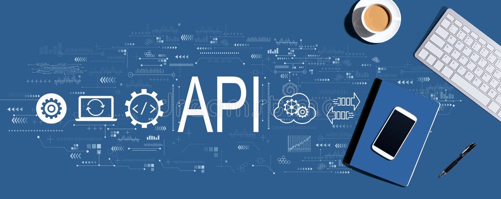 API - Application Programming Interface Concept with Computer Keyboard and Office Items Stock ...