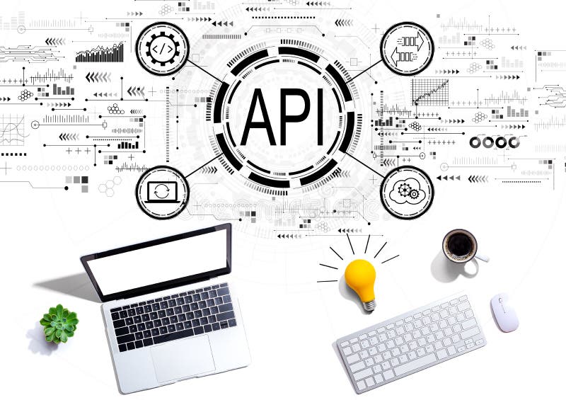 API - Application Programming Interface Concept with Computers with a ...
