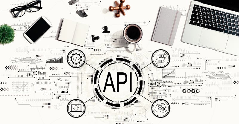 API - Application Programming Interface Concept with a Laptop Computer ...
