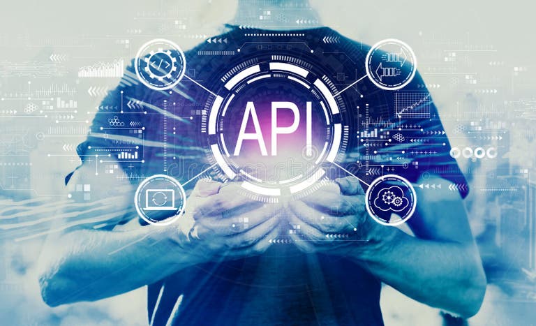 API - Application Programming Interface Concept API Concept with Man Holding Smartphone Stock ...
