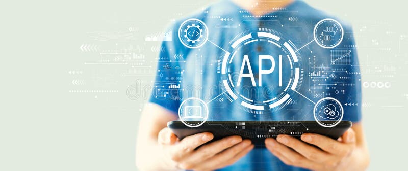 API - Application Programming Interface Concept with Man Using a Tablet ...