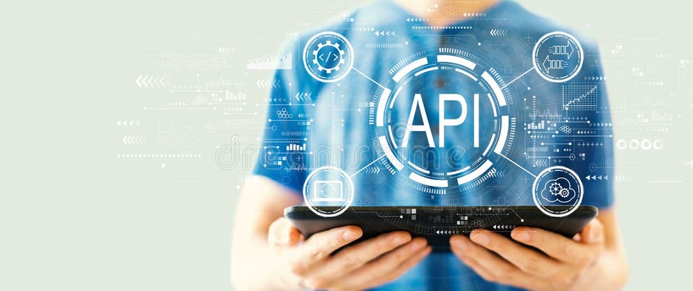 API - Application Programming Interface Concept with Man Using a Tablet ...