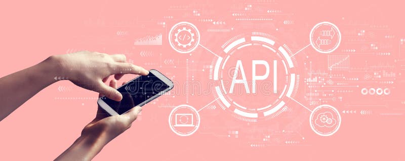API - Application Programming Interface Concept with Person Holding Smartphone Stock Photo ...