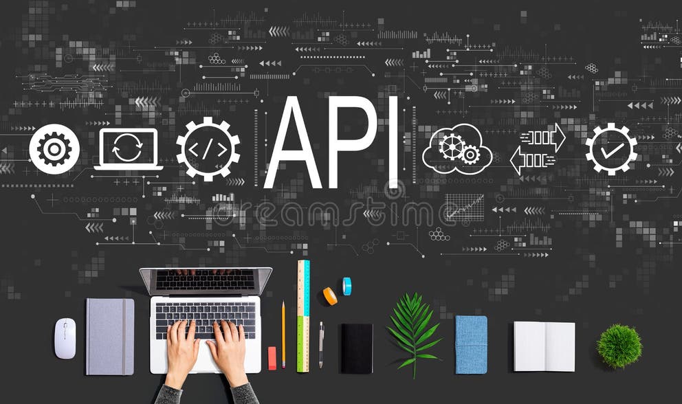 API - Application Programming Interface Concept with Person Using a Laptop Stock Image - Image ...