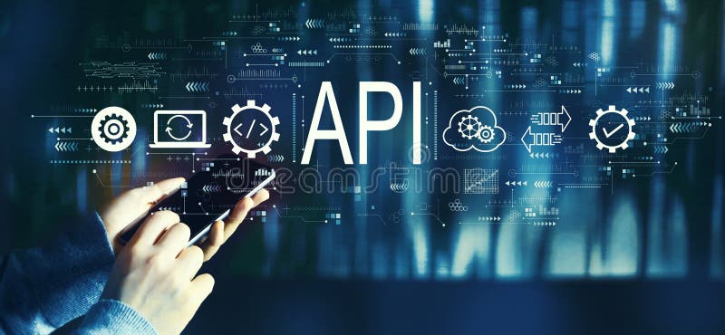 API - Application Programming Interface Concept with Person Using Smartphone Stock Image - Image ...