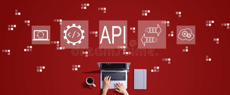 API - Application Programming Interface Concept with Person Working ... API - Application Programming Interface Concept with Person Working ...