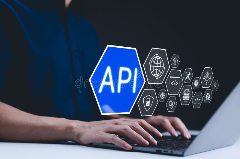 API - Application Programming Interface Concept with Person Working with Laptop Stock Image ...