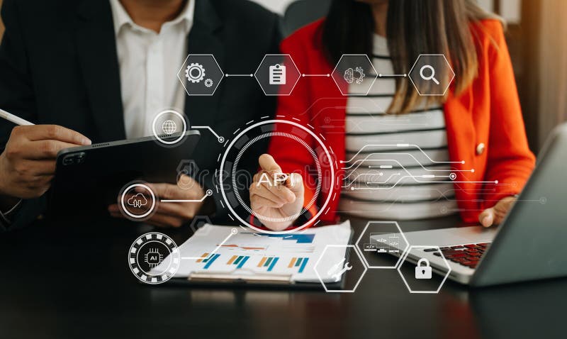 API Application Programming Interface, Woman Using Laptop, Tablet and ...