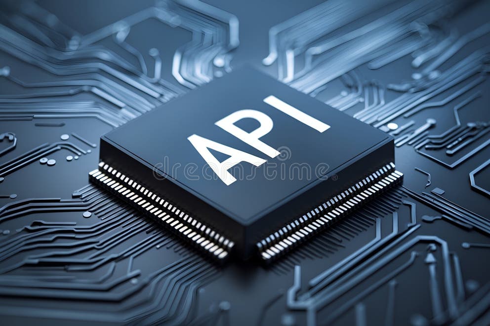 Api Chip Close Up on Circuit Board Technology Concept Application Interface Stock Illustration ...