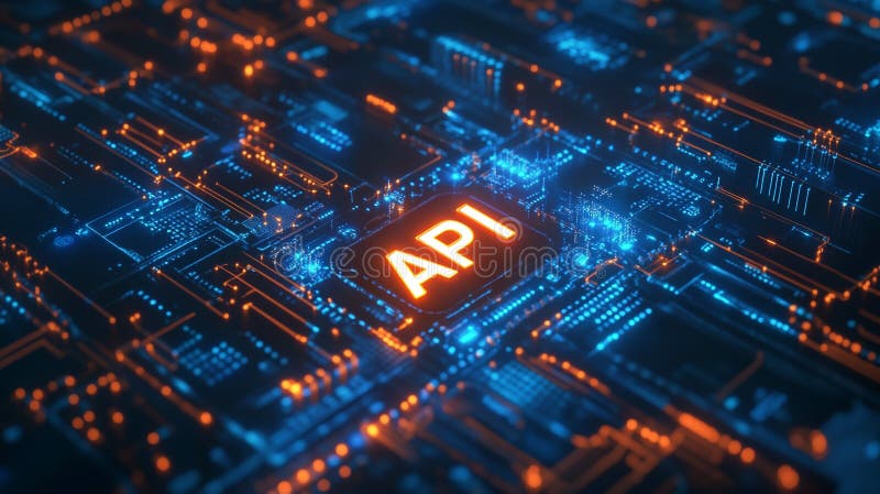 API Concept Digital Network Circuit Board with Glowing Lines Stock ...