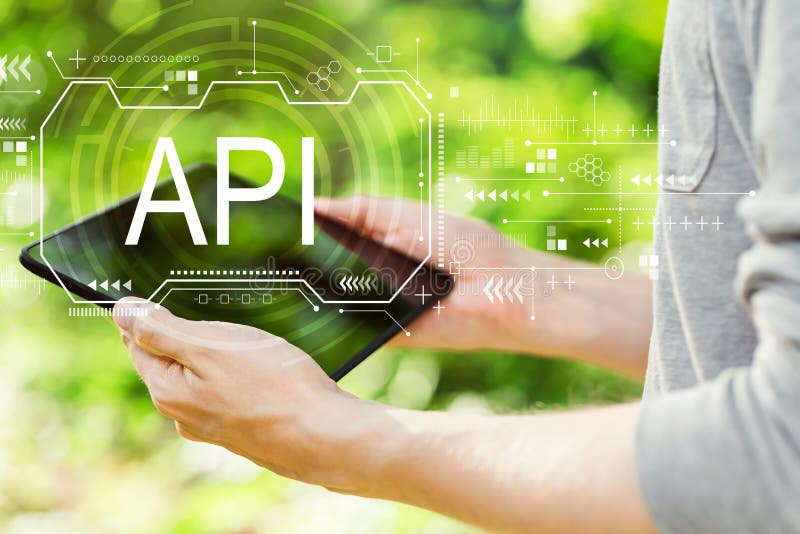 API Concept with Man Holding His Tablet Stock Image - Image of ...