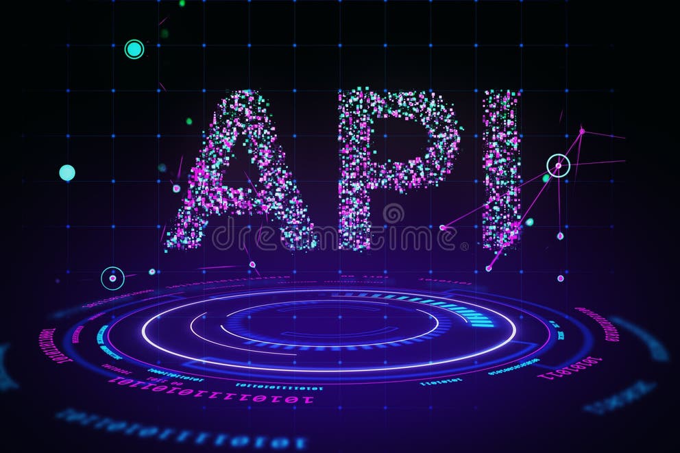 API Digital Concept with Glowing Holographic Elements. 3D Rendering ...