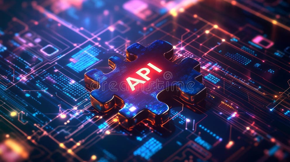 API Integration, Puzzle Piece on a Circuit Board. Represents Software Interfaces Connecting ...