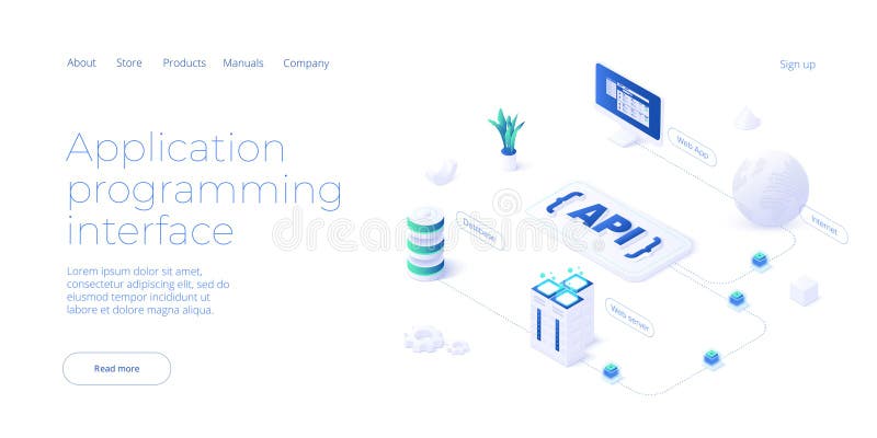 Api Technology Concept in Isometric Vector Design. Application Programmimg Interface with Data ...
