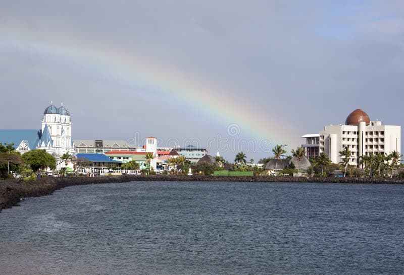 Apia Downtown and a Rainbow Stock Photo - Image of building ...