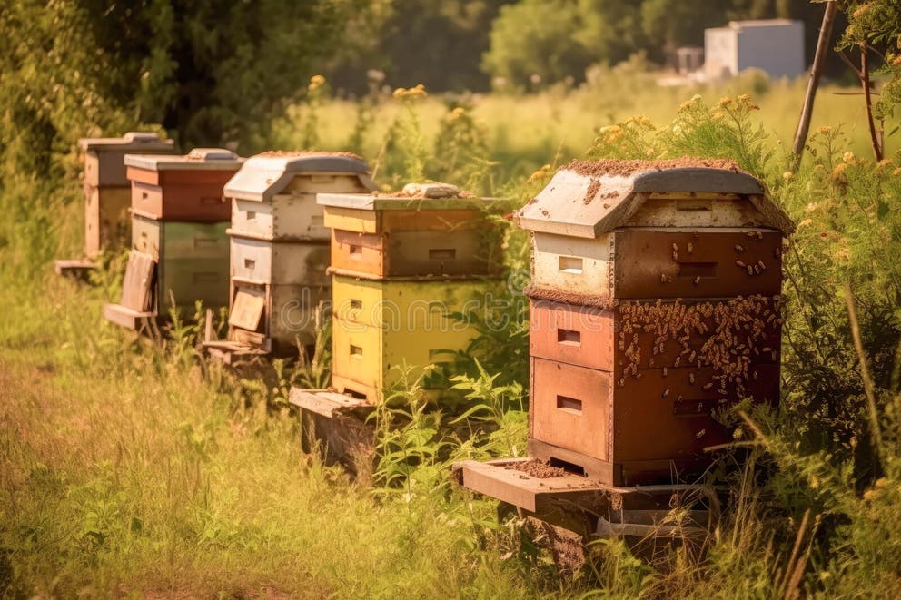 Apiary with Beehives Emphasizing the Intricate Social Structure and ...