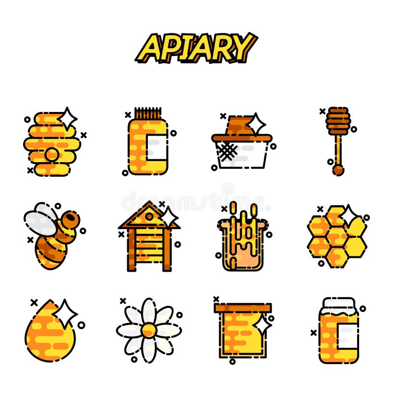 Apiary icons set. stock vector. Illustration of comb - 90290450