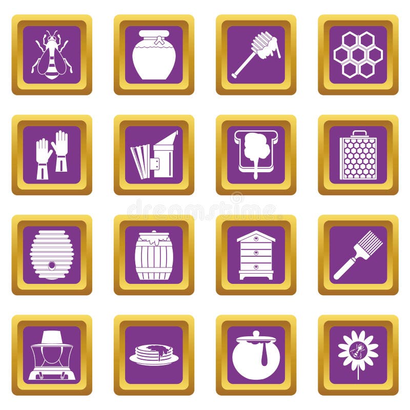 Apiary Tools Icons Set Purple Stock Vector - Illustration of collection ...