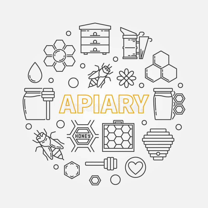Apiary Vector Circular Illustration in Outline Style Stock Vector ...