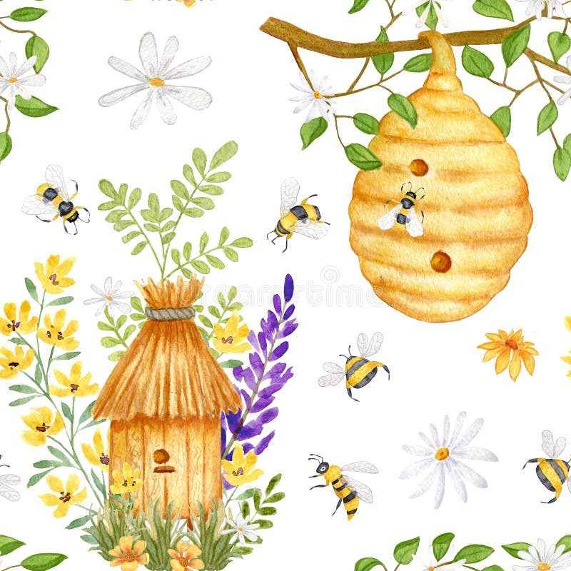 Watercolor Beehive Tree Stock Illustrations – 58 Watercolor Beehive ...