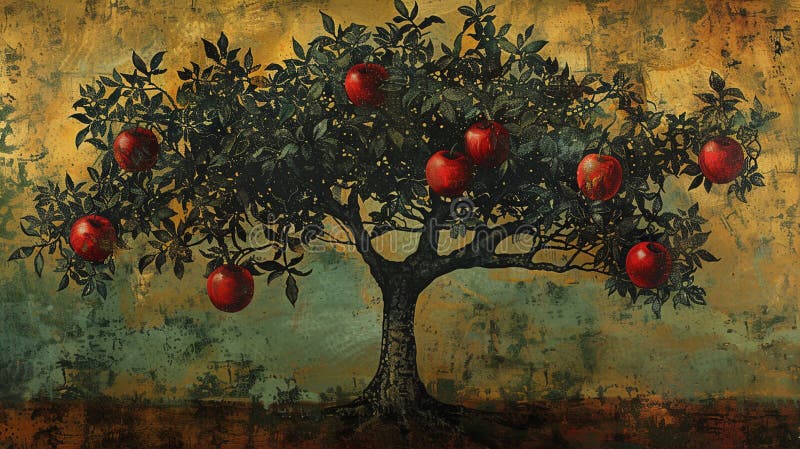 Aple Tree with Five Red Aples, Generate Ai Stock Illustration ...