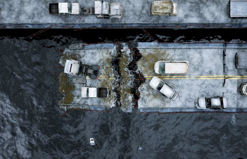 Apocalypse Sea View. Destroyed Bridge. Armageddon Concept. 3d Rendering ...