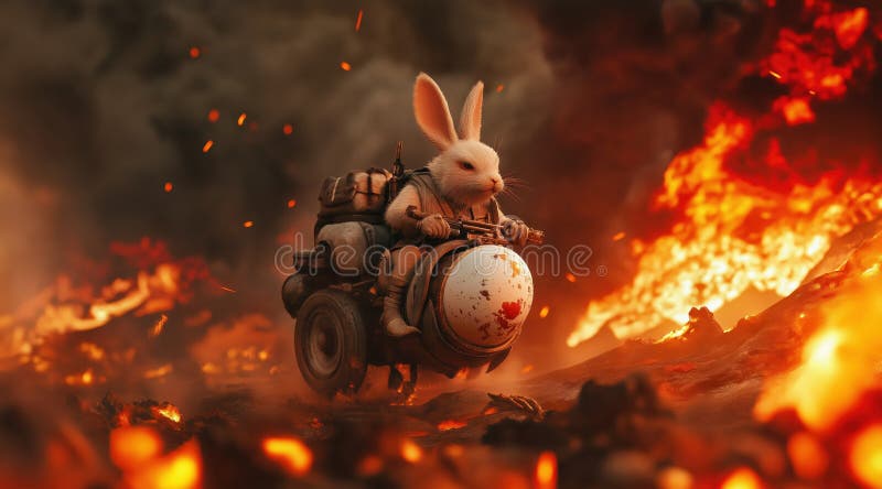 Apocalyptic Bunny Riding a Motorcycle through Fire Stock Image - Image ...