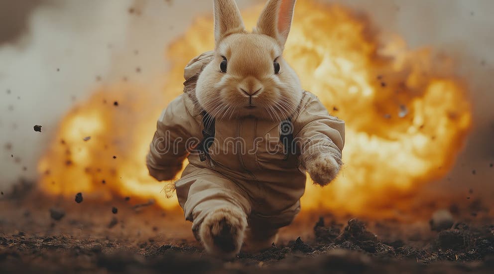 Apocalyptic Bunny Sprinting from a Massive Explosion Stock Image ...