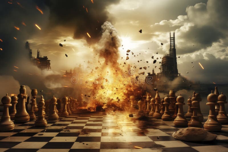 Apocalyptic Chess Game Explosion Scene Stock Image - Image of burning ...
