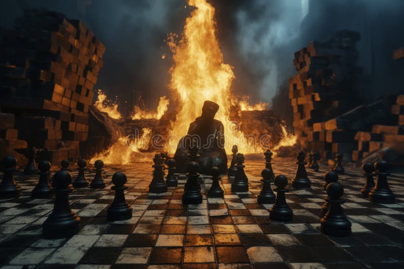 Apocalyptic Chess Game with Intense Flames Stock Photo - Image of ...