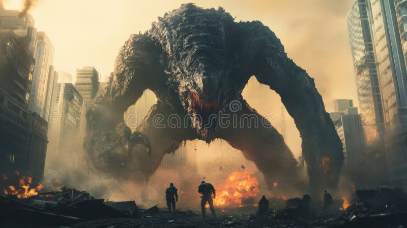 Apocalyptic City Showdown with Gigantic Monster and Human Resistance ...
