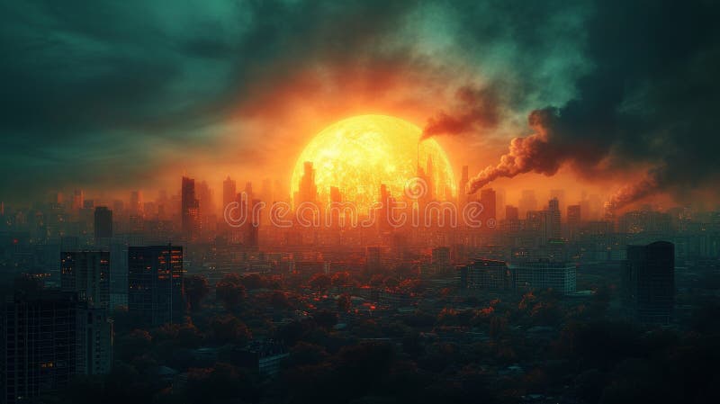 Apocalyptic Cityscape at Sunset Stock Image - Image of silhouetted ...