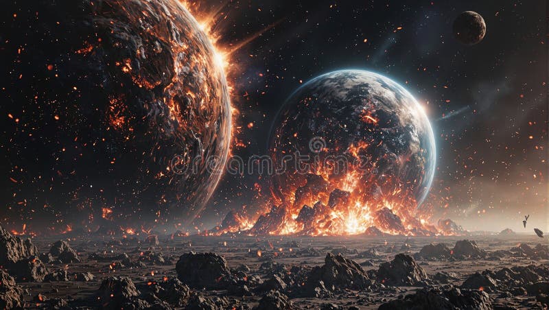 Apocalyptic Collision Earth Shattered Debris Floats into Space Stock ...