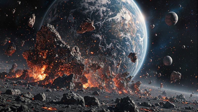 Apocalyptic Collision Earth Shattered Debris Floats into Space Stock ...