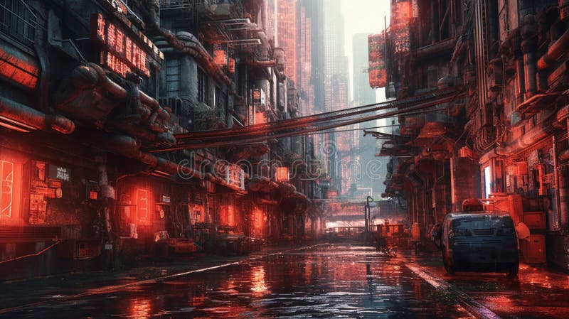 Apocalyptic Cyber Punk City Background Image. Generative AI Stock ...