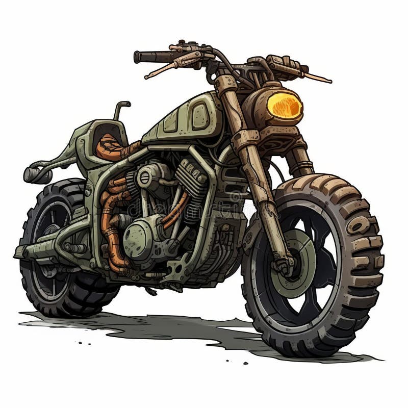Apocalyptic 2d Motorcycle Artwork on White Background Image Stock ...