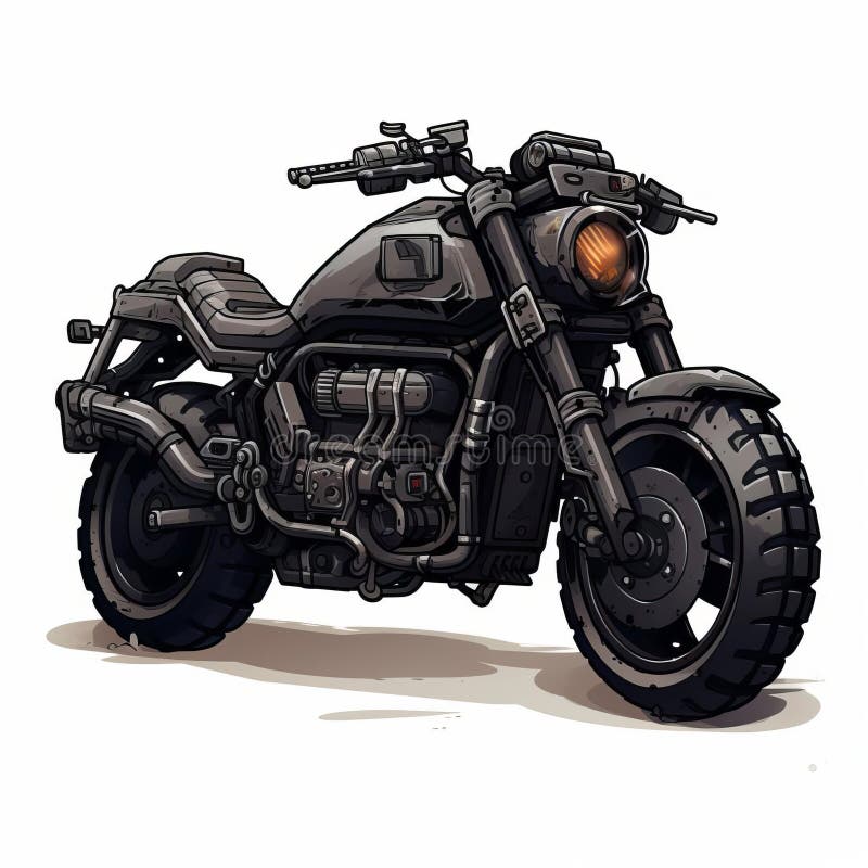 Apocalyptic 2d Motorcycle Artwork on White Isolated Background Stock ...