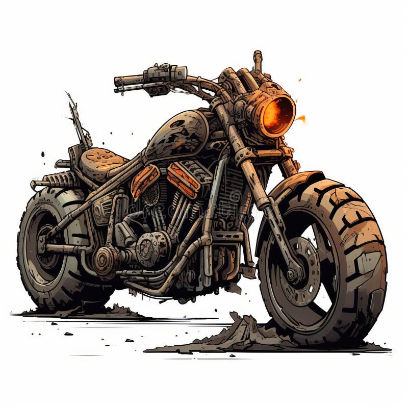 Apocalyptic 2d Motorcycle on White Isolated Background Image Stock ...