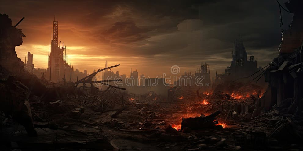 Apocalyptic Destruction Scene Stock Illustration - Illustration of ...